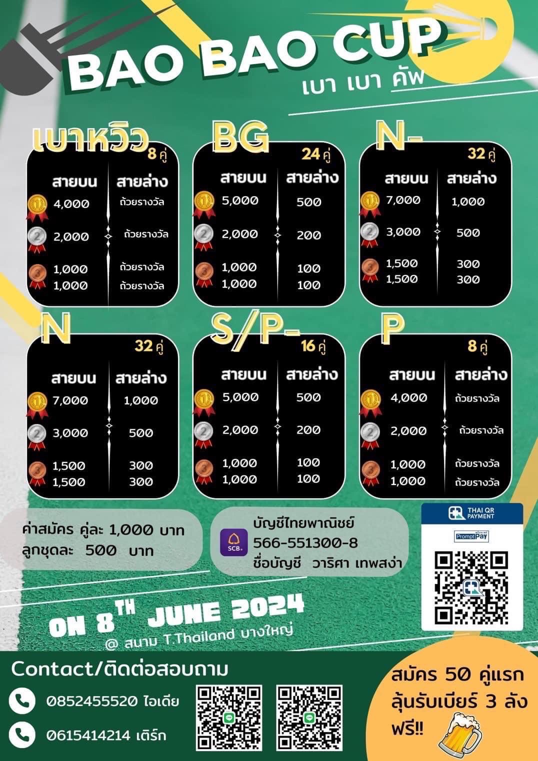 รายการแข่งแบด BAO BAO CUP (เบา เบา คัพ)